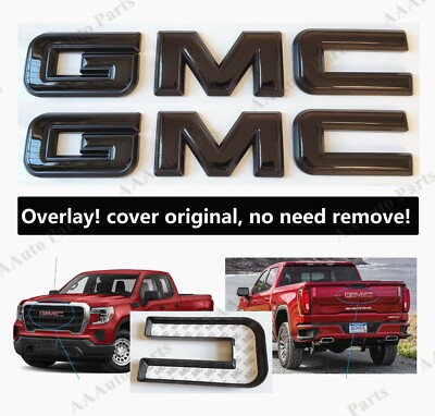 2019-2025 GMC Front Rear Gloss Black Emblem Overlay Sierra 1500 2500HD ...