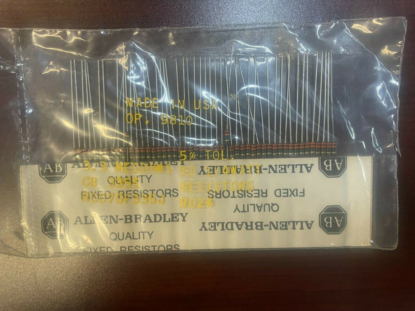 50-PCS LOT Allen Bradley Carbon Comp Resistors RC07GF335J 1/4W 3.3m OHM ...