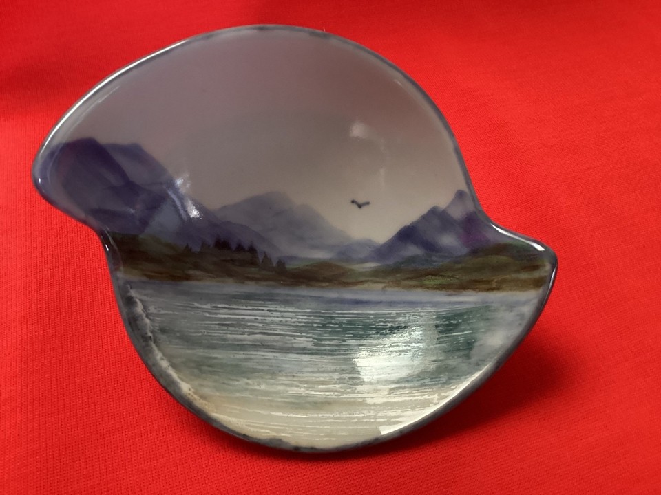HIGHLAND STONEWARE SCOTLAND ~ LANDSCAPE ~ FREE HAND PAINTED QUAICH ...