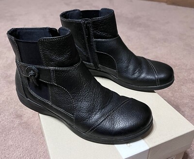 Clarks Boots Womens 6 M Cheyn Work Ankle Bootie Black Zip Leather ...