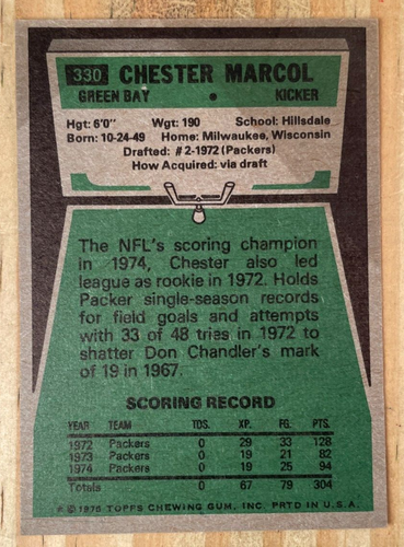 1975 TOPPS CHESTER MARCOL CARD#330 GREEN BAY PACKERS HOUSTON OILERS | eBay