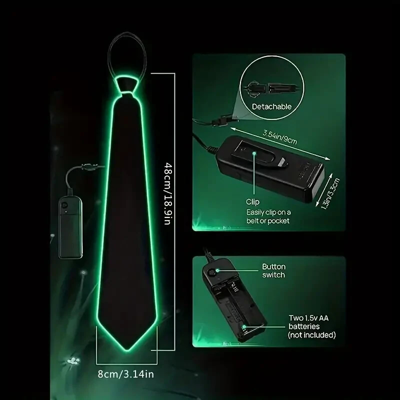 Glowing Tie Men Wire Neon LED Luminous Neck-Tie Party Luminous Light Up ...