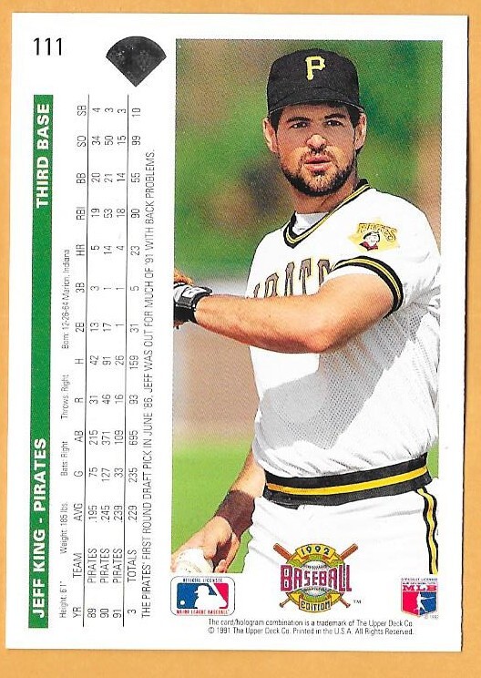 JEFF KING PITTSBURGH PIRATES #111 - UPPER DECK NM-MT 1992 | eBay