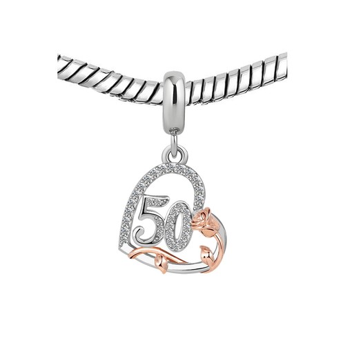 50 50th Birthday Charms for Bracelets Rose Flower Love Heart Charm ...