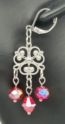 Sparkling Red Glass Beaded stainless steel Chandelier Leverback ...