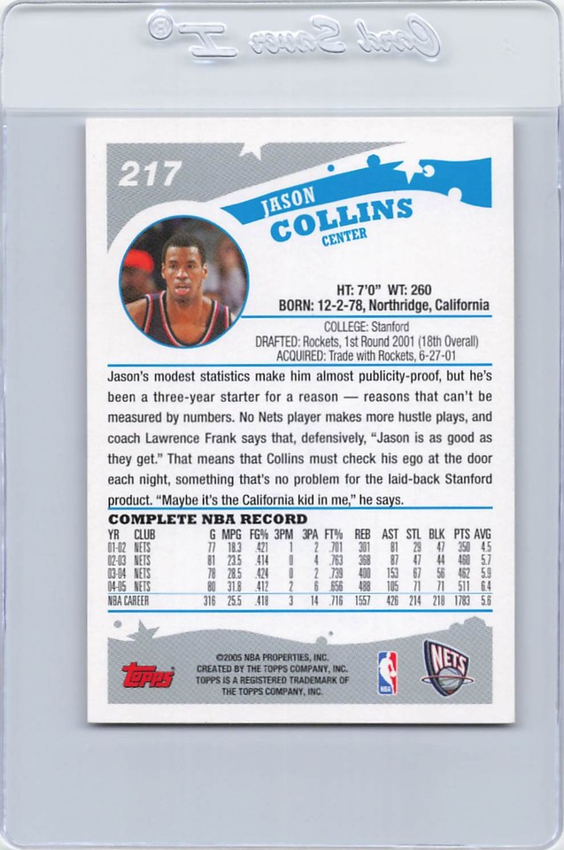 2005/06 Topps #217 Jason Collins Nets Signed Auto *H9425 | eBay