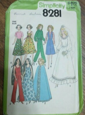 1977 Simplicity pattern 8281 Doll Wardrobe Patterns Barbie 11 1/2”-12 1 ...
