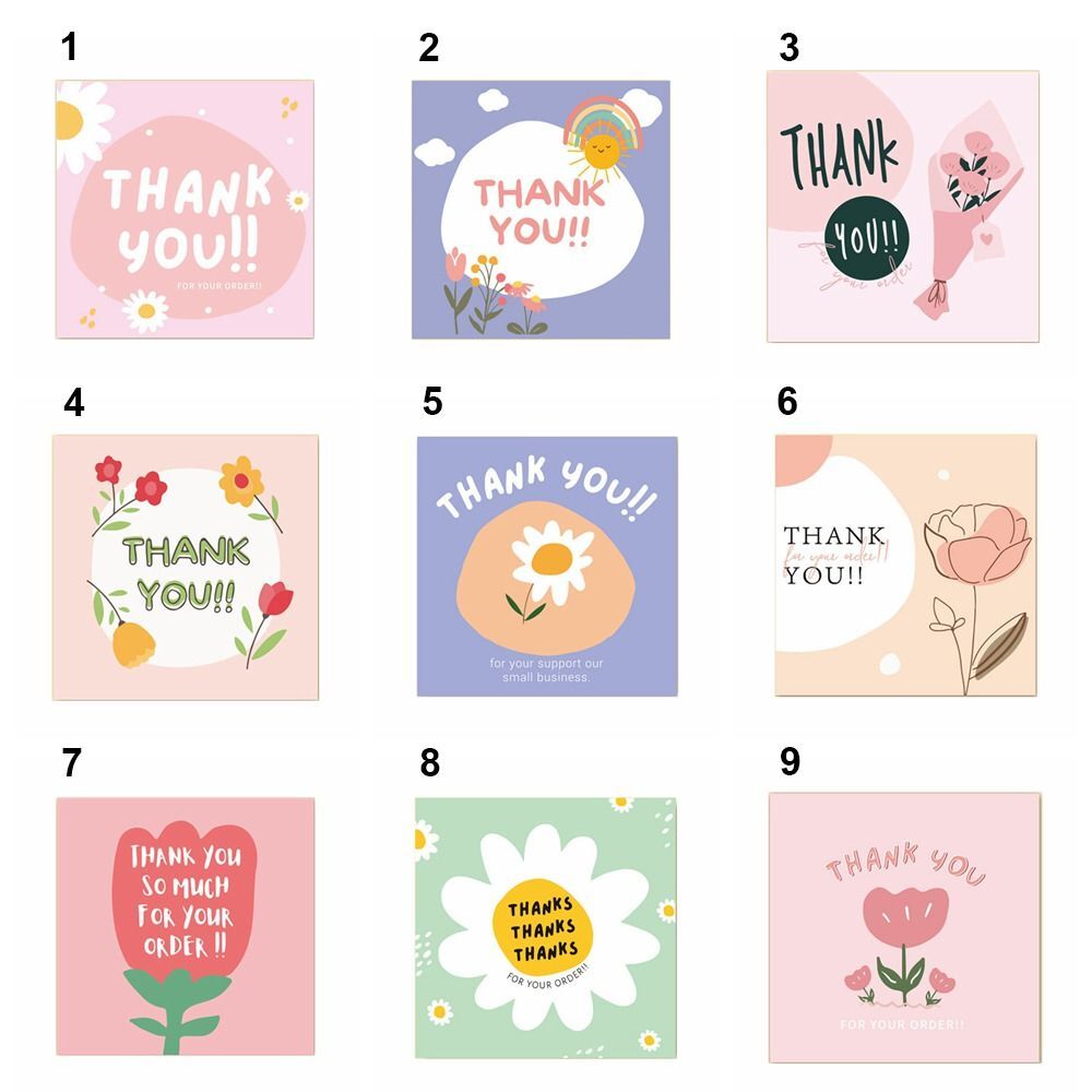 100PCS Multicolor Gratitude Labels Cartoon Flower Greeting Postcards ...