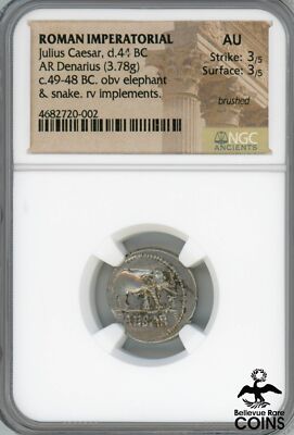 49-48 BC Roman Impertorial Julius Caesar d.44BC Elephant & Snake NGC ...