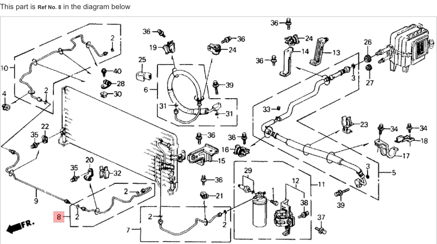 88-91 Prelude A/C Refrigerant Receiver Pipe A Line Receiver>Pipe B Used ...