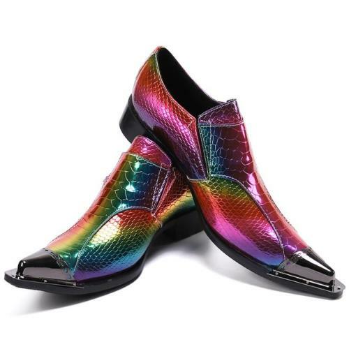 Men's Fashion Metal Heads Shoes Pointy Toe Grain Leather Party Bar ...