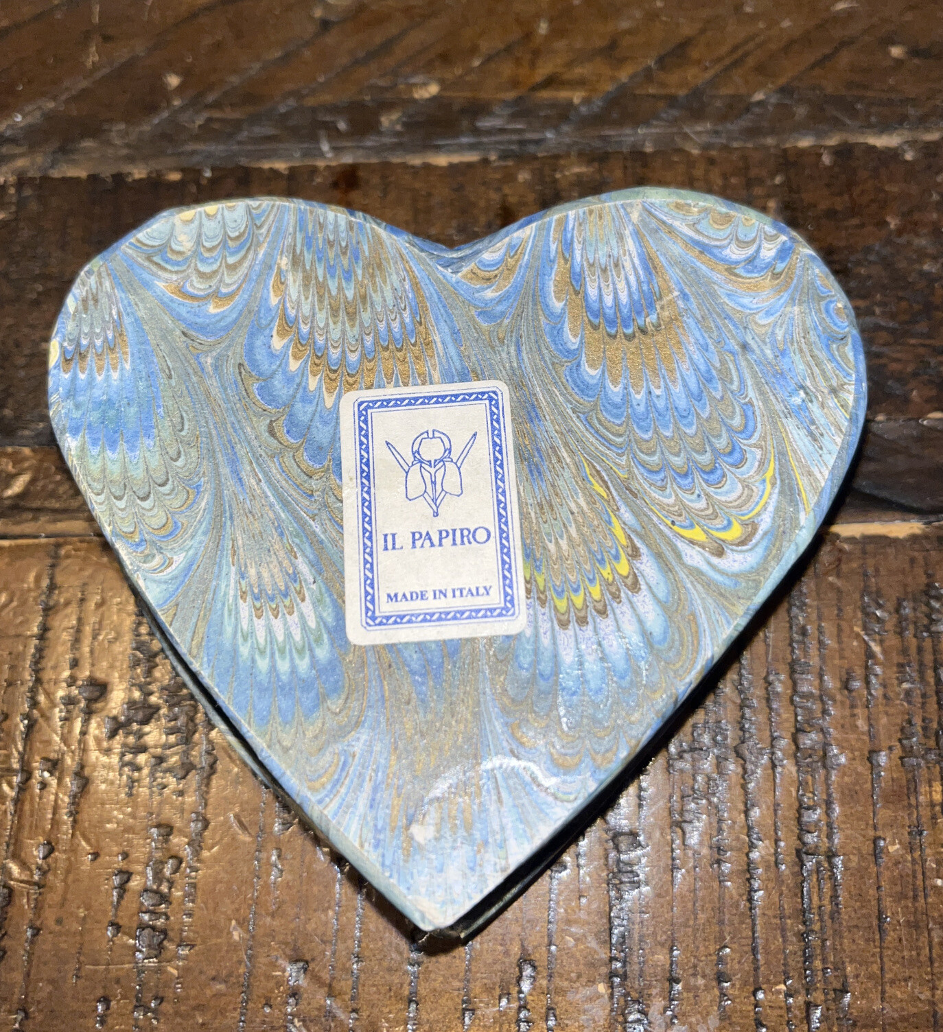 IL PAPIRO Firenze Italy Heart Shaped Covered Box Marbled Paper Green ...