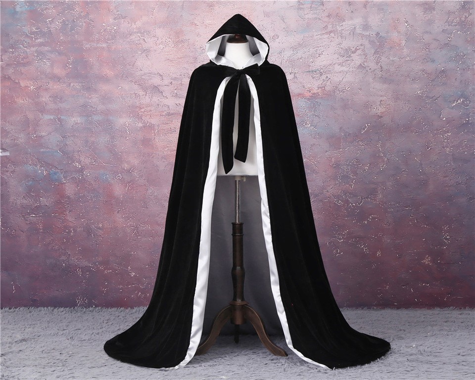 Gothic Hooded Velvet Cloak Gothic Wicca Robe Medieval Witchcraft Larp ...