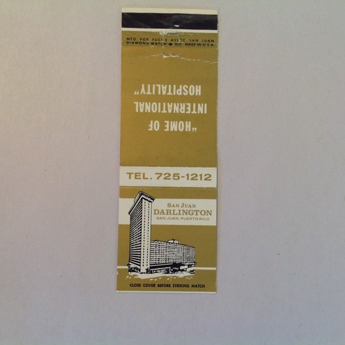 Vintage Matchbook Cover San Juan Darlington Puerto Rico Hotel ...