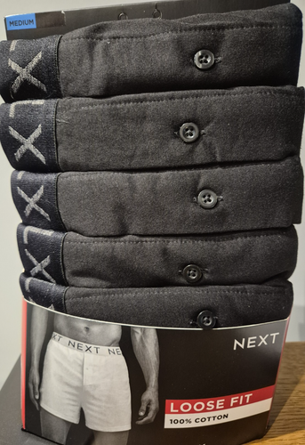 Next 5 Pack Mens 100% Cotton Loose Boxers Black Size Medium 33-35" RRP ...