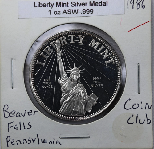 1986 Statue of Liberty Mint Freedom Coin 1 Troy Oz .999 Silver Medal ...