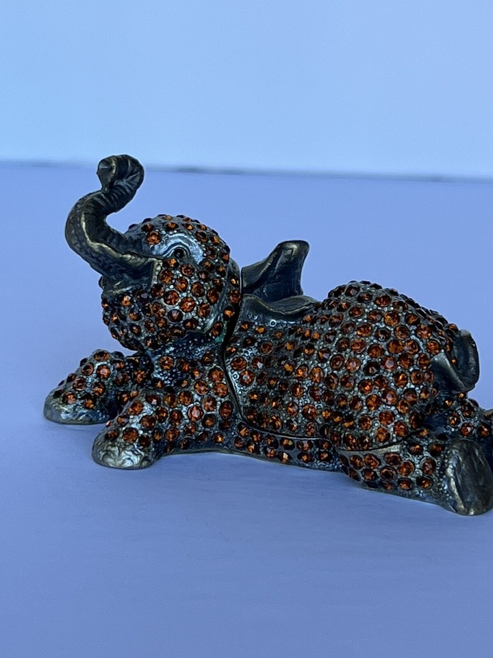 jeweled Sitting Elephant Trinket Box. Hand Set Swarovski Crystals ...