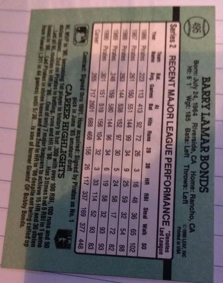 1991 Donruss - Top Right Border has a Yellow Design #495 Barry Bonds | eBay