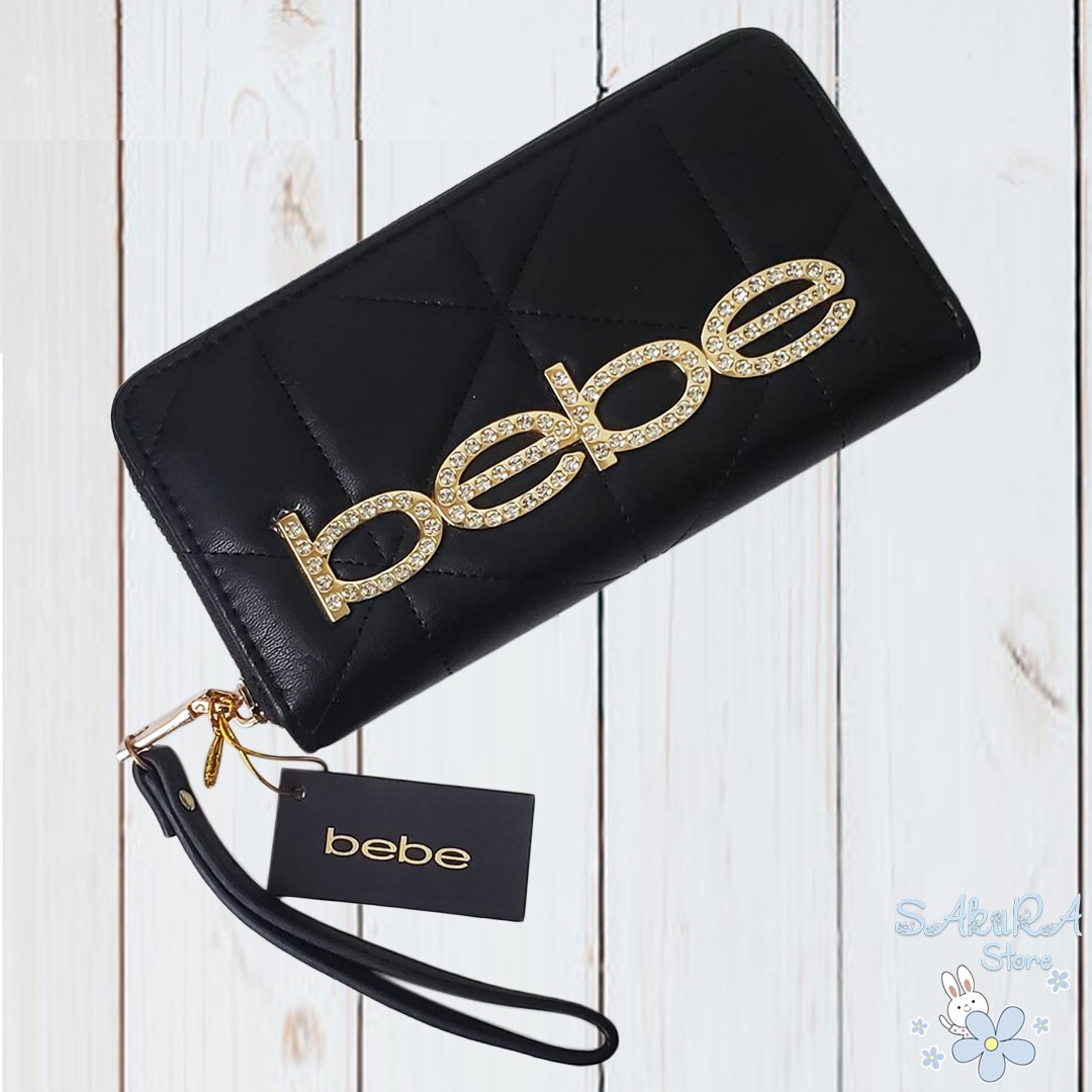 BEBE+AUTHENTIC+ZAZA+WRISTLET+WOMEN%27S+BLACK+GOLD+ZIP+AROUND+WALLET for ...