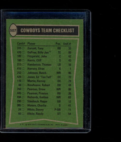 1978 Topps Football Cowboys Leaders Dorsett Pearson Harris Martin Card ...