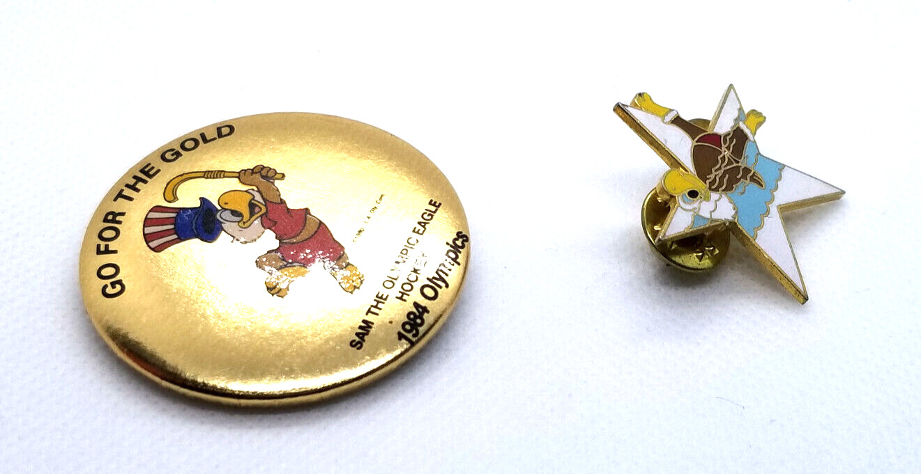 Olympics Eagle Pins 1984 & Star Swimming Enamel Vinta… - Gem