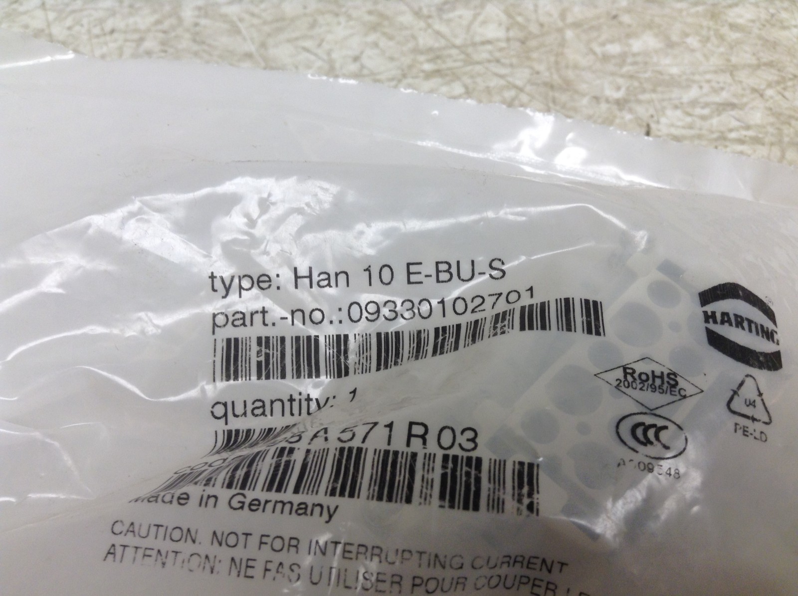 Harting Han 10 E-BU-S 10 Pin Female Connector Han10EBUS Han10E-BU-S New ...