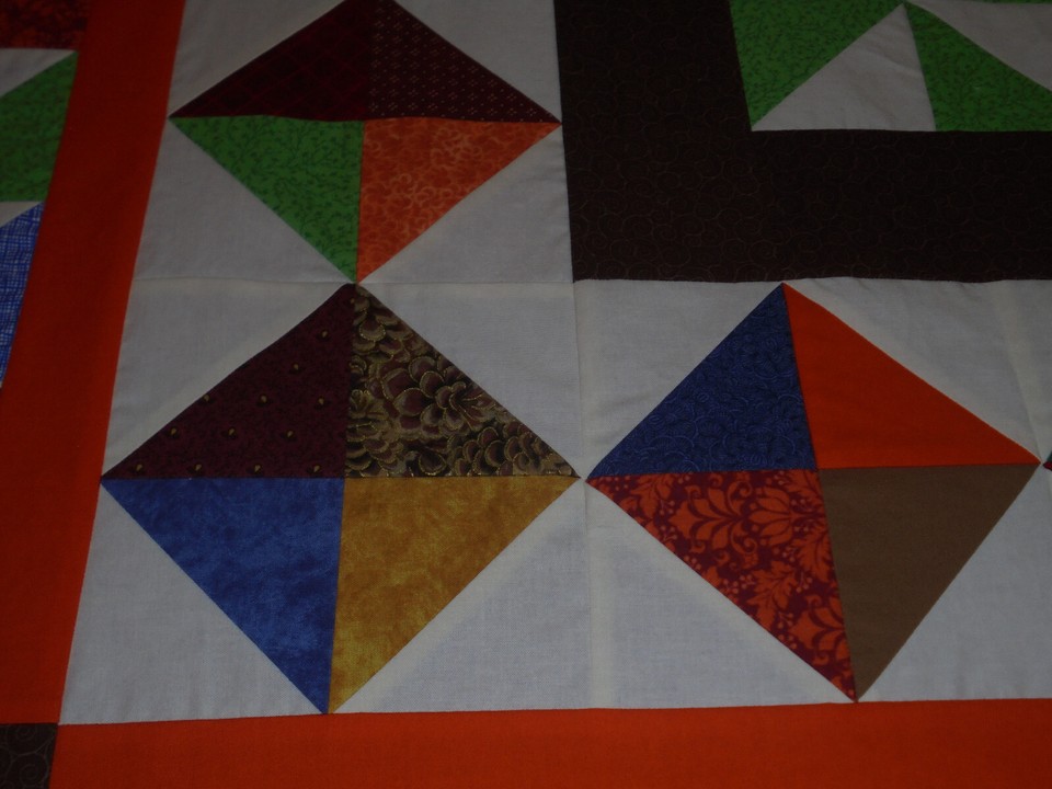 new quilt top unfinished HST "Pinwheels in Autumn" abt. 51"X57" Fall ...