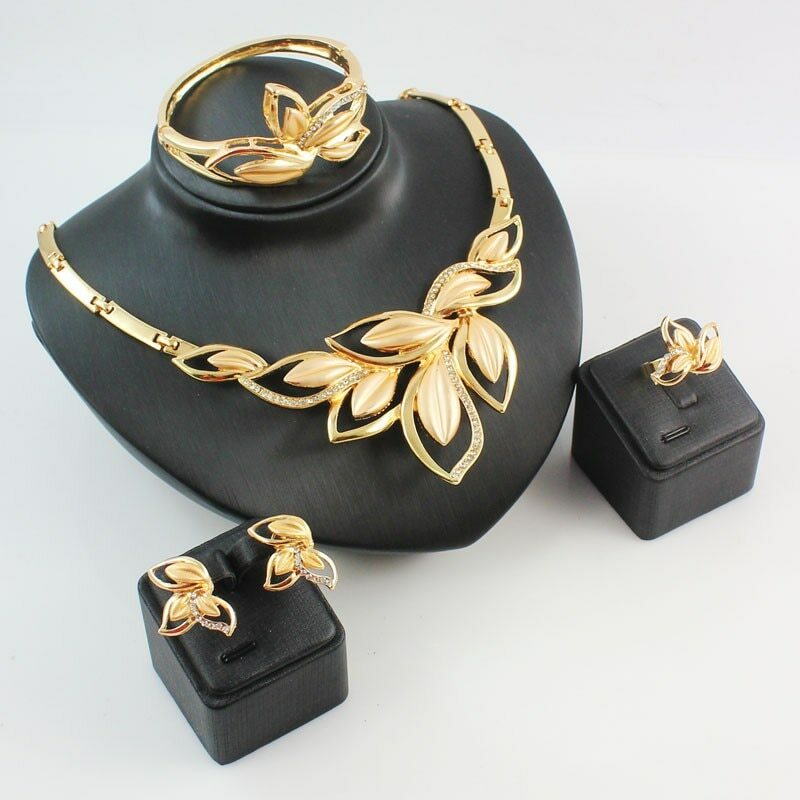 Fashion Women 18K Gold Plated Crystal Leaves Necklace Wedding Party ...