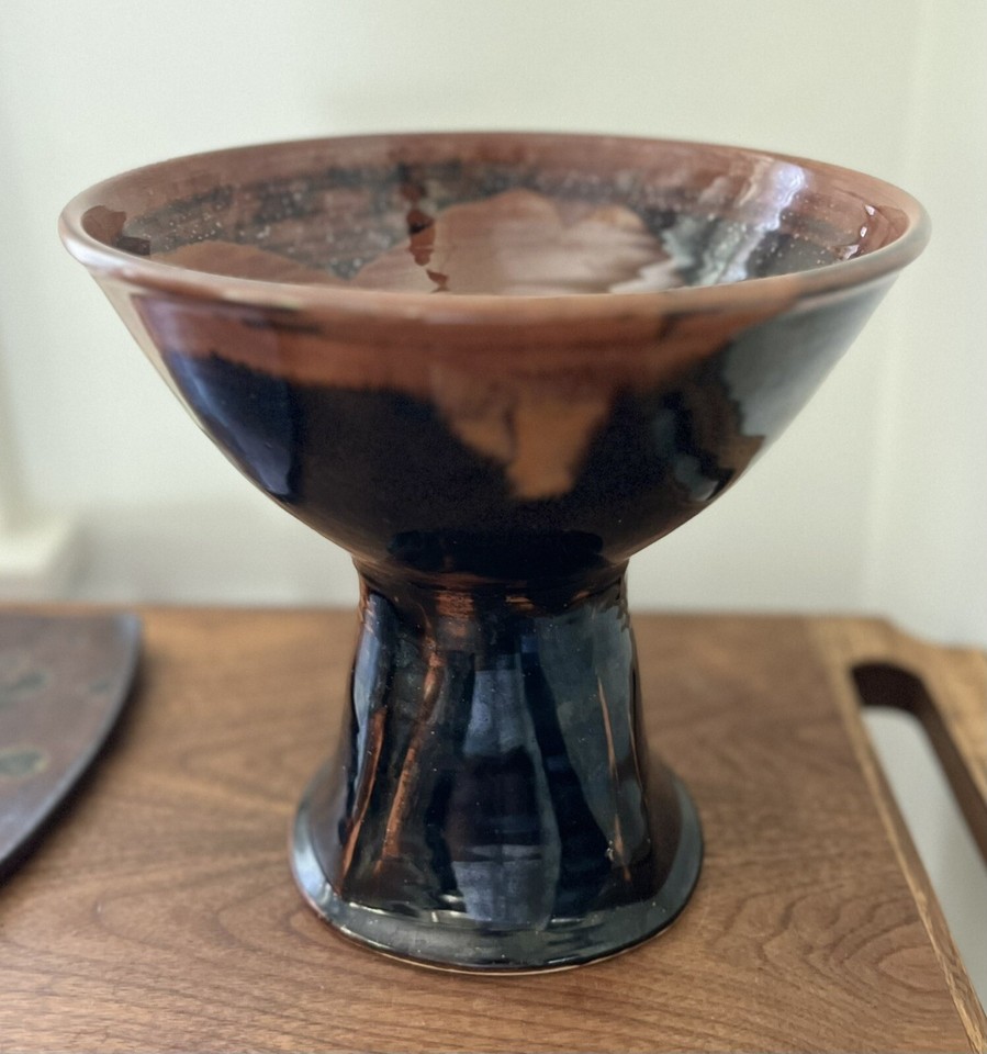 Vintage Mid Century Studio Pottery Footed Vase Vessel Ikebana Signed BH | eBay