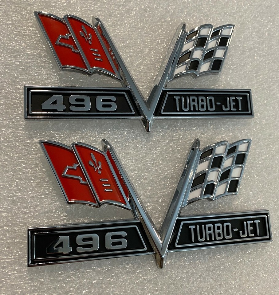 Big Block Chevrolet Chevy 496 Turbo Jet Crossflag Fender Emblems (Pair ...