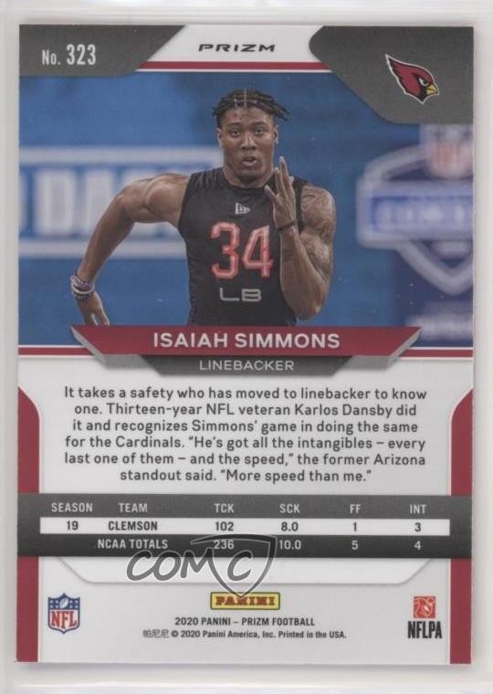 2020 Panini Prizm Rookie Orange Disco Prizm Isaiah Simmons #323 Rookie ...