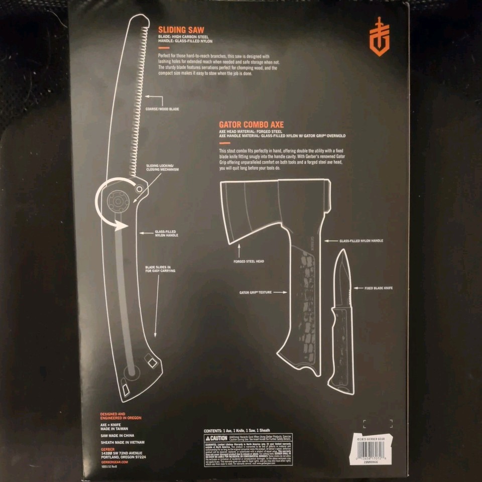 Gerber 3-in-1 Axe Knife & Saw Combo Kit – Gator Grip Handle Camping ...