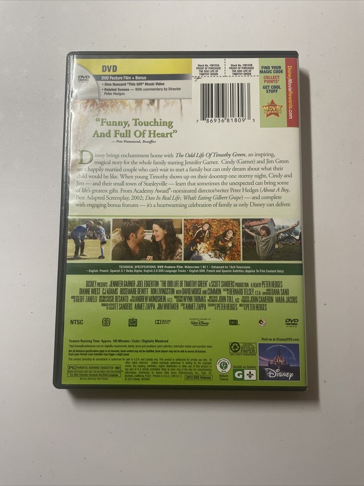 The Odd Life Of Timothy Green DVD In Very Good Condition 786936818093| eBay