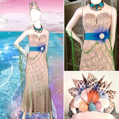 5 Pc Mermaid Siren Sea Nymph Queen Costume Dress Seashell Tiara Crown ...
