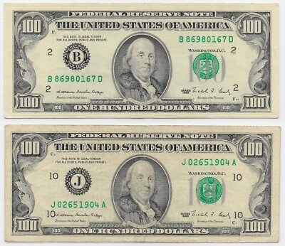 TWO 1988 $100 Dollar 'Small Face' Bills - Collectible Old Money - Wow ...