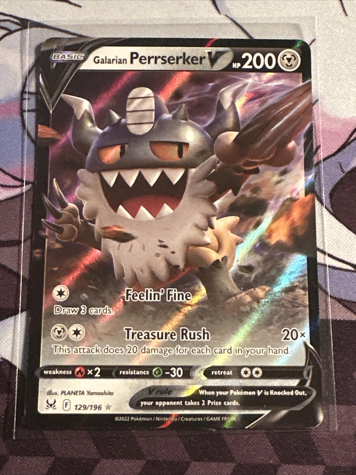 Galarian Perrserker V 129/196 Ultra Rare Pokemon TCG Lost Origin Fresh ...