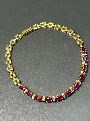 Vintage 18K Gold Natural Ruby Diamond Chain Bracelet | eBay