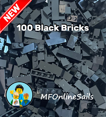 **NEW** 100x Genuine LEGO Black Bricks - Bulk Lot 0f 1x1, 1x2, 1x3, and ...