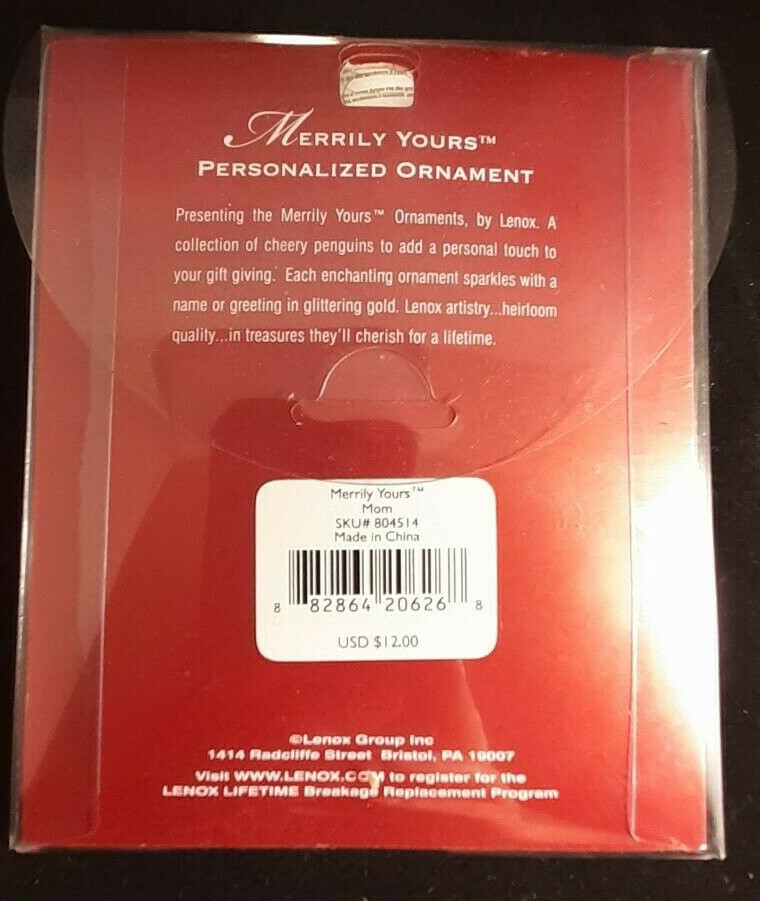 Lenox Merrily Yours "Mom" Personalized Porcelain Penguin Christmas ...
