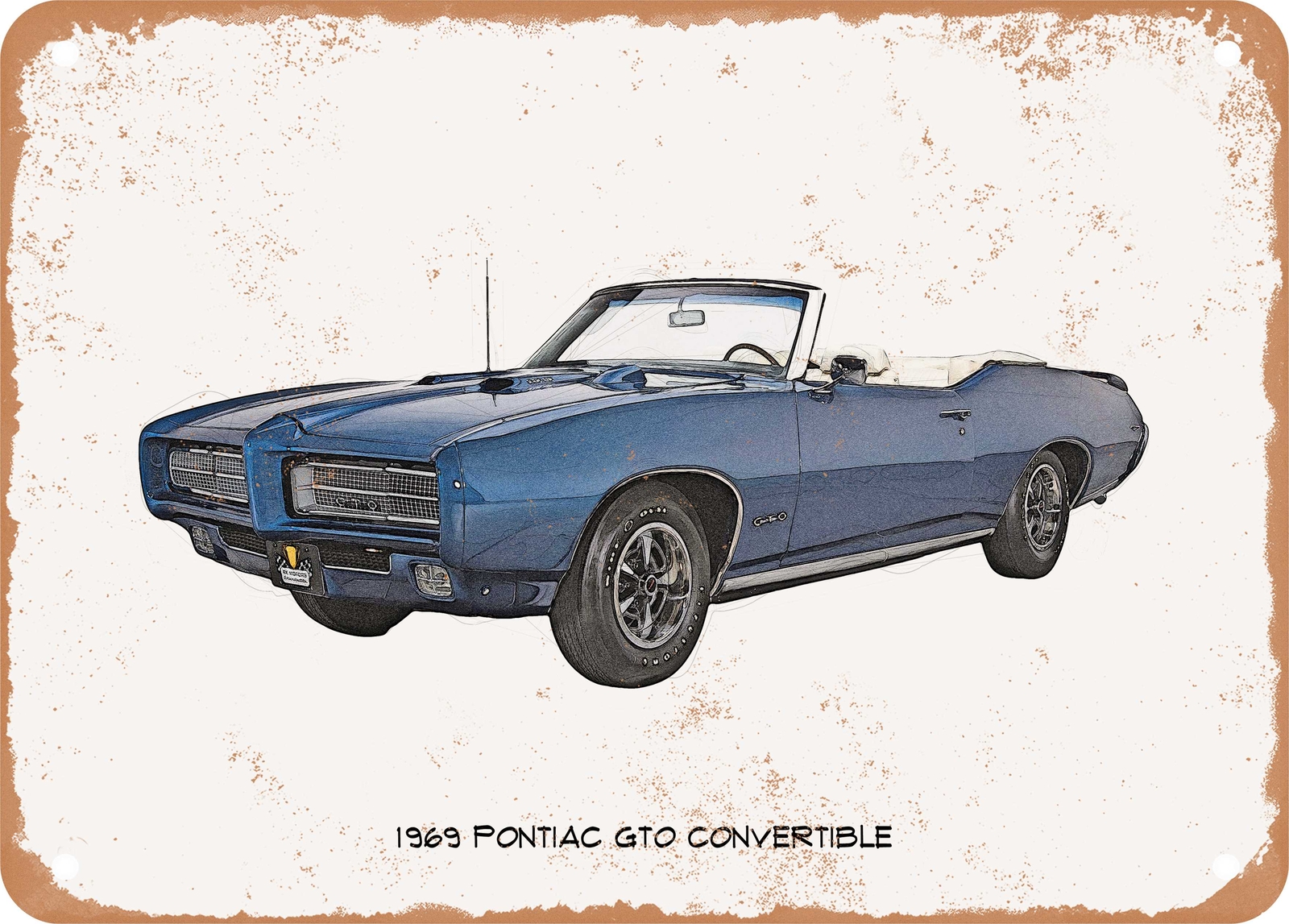 Classic Car Art - 1969 Pontiac GTO Convertible Pencil Sketch - Rusty ...