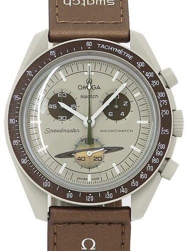 Omega Swatch Mission To Saturn SO33T100 Men’s Quartz Watch Beige/Brown ...