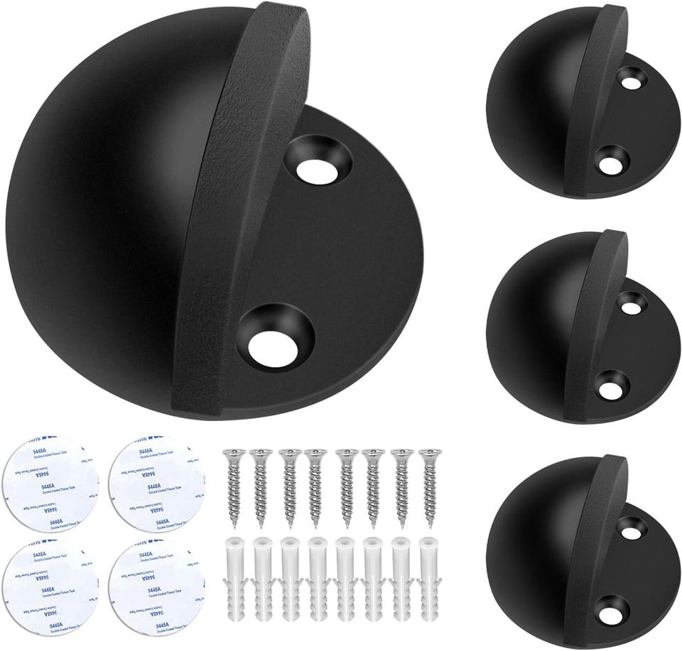 4 Pack Door Stops Self Adhesive Floor Door Stopper Black No Drill ...