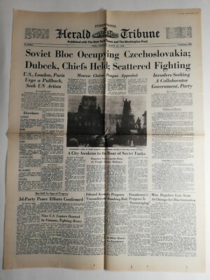 N262 The Front Page Of The Herald Tribune August 22 1968 Soviet Bloc ...