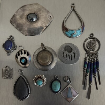 Lot Of 12 Vintage Navajo Hopi Southwestern Charms Pendant Turquoise ...