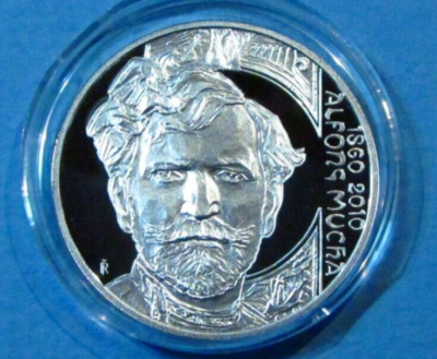 2010 Czech ALPHONSE MUCHA ART NOUVEAU 200 Korun Silver Proof Coin ...