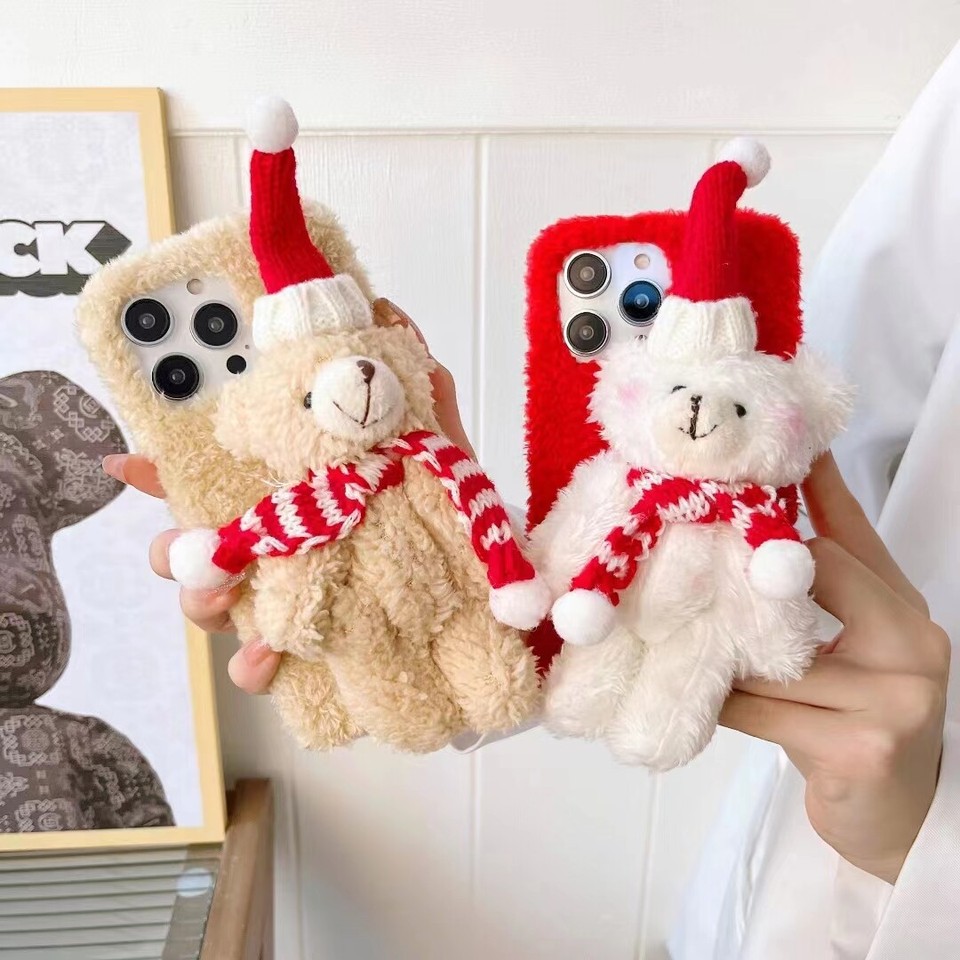 Plush Xmas Bear Hat Phone Case For Infinix Note 50 Tecno Spark GO 40 ...