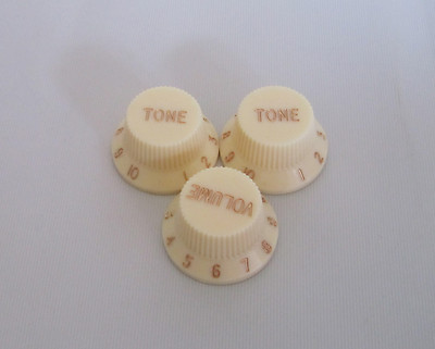 Set of 3 ST Knobs Volume V Tone T Knob fits Stratocaster Aged White | eBay