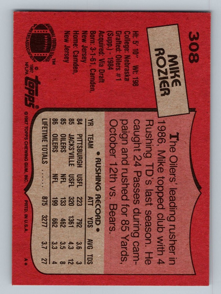 1987 Topps #308 Mike Rozier Houston Oilers | eBay