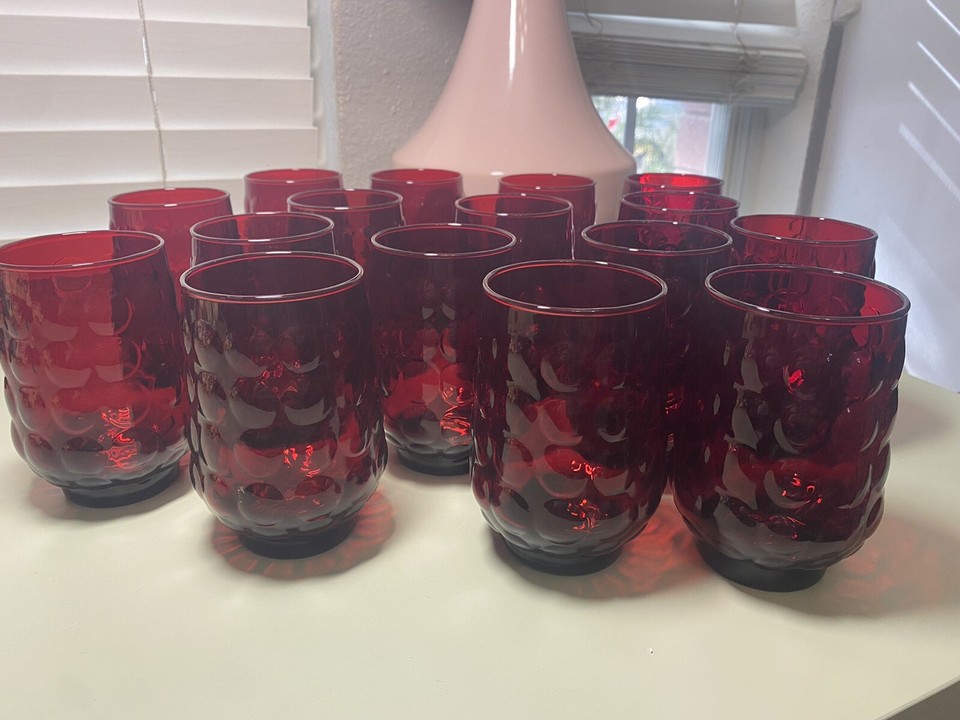 Vintage Anchor Hocking Royal Ruby Red Bubble Glass 4.5" Tall set of 16 ...