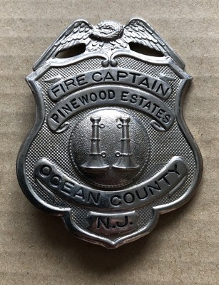 CHROME Vintage FIRE DEPARTMENT CAPTAIN Badge USA Pinewood Est. Ocean ...